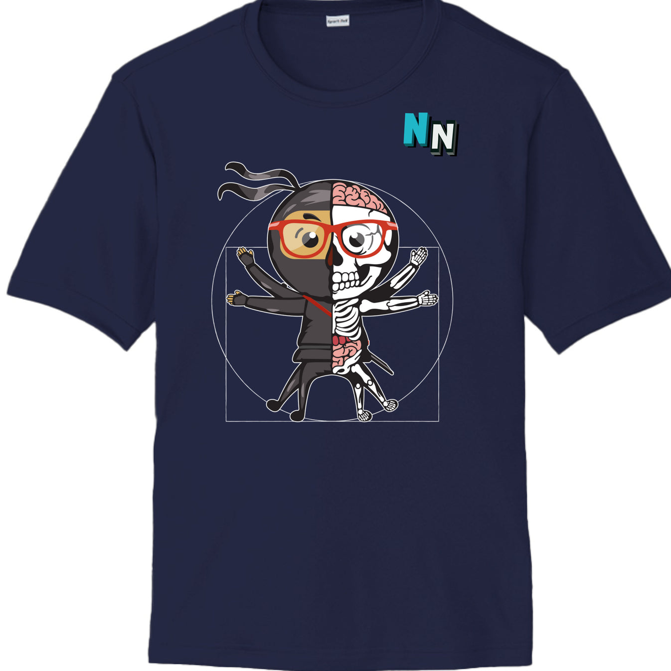 Vitruvian Ninja Nerd: Front Design T-Shirt